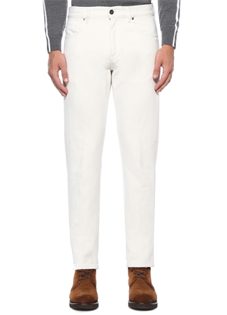 Zegna Erkek Narrow Fit Beyaz Normal Bel Jean Pantolon 36 IT