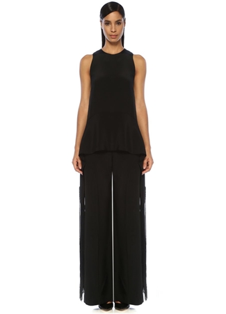 Stella Mccartney Kadın Siyah Püsküllü Kuşaklı Kolsuz Maksi İpek Tulum 40 It