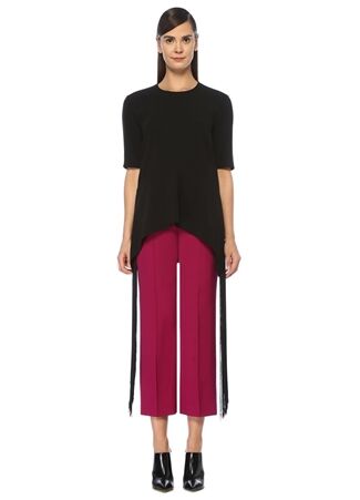 Stella McCartney Kadın Milton Siyah Ucu Püsküllü Kısa Kol Krep Bluz 38 IT