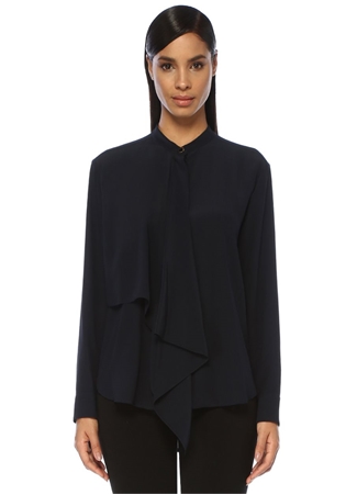 Stella McCartney Kadın Kiera Loose Fit Lacivert Drape Detaylı İpek Bluz 38 IT
