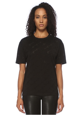Stella McCartney Kadın Monogram Siyah Delikli T-shirt 38 IT Stella McCartney Kadın Monogram Siyah Delikli T-shirt 38 IT