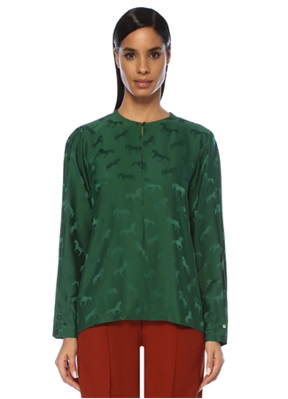 Stella McCartney Kadın Yeşil At Jakarlı Kolu Kesim Detaylı İpek Bluz 42 IT Stella McCartney Kadın Yeşil At Jakarlı Kolu Kesim Detaylı İpek Bluz 42 IT