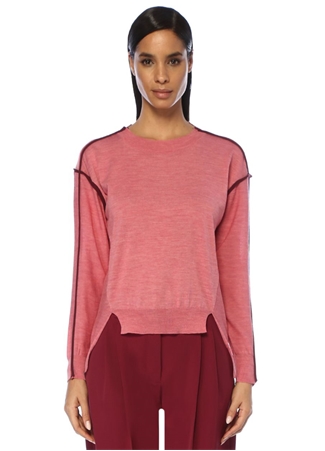 Stella McCartney Kadın Pembe Bordo Biyeli Dikiş Detaylı Yün Kazak 38 IT