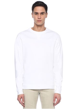 Knt Erkek Beyaz Dekoratif Dikişli Uzun Kollu T-shirt XL EU