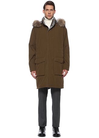 Kiton Erkek Haki Kapüşonlu Peluş Detaylı Parka 52 IT