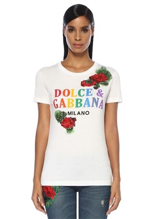 Dolce&Gabbana Kadın Beyaz Logo Baskılı İşlemeli Aplikeli T-shirt 42 IT Dolce&Gabbana Kadın Beyaz Logo Baskılı İşlemeli Aplikeli T-shirt 42 IT