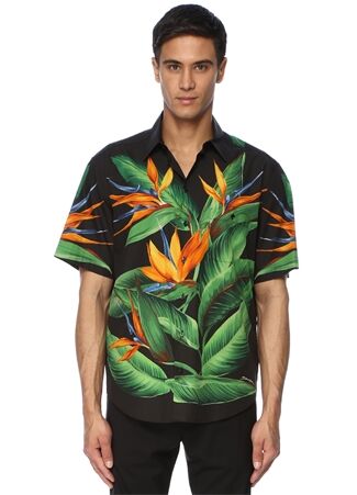 Dolce&Gabbana Erkek Siyah İngiliz Yaka Desenli Kısa Kollu Gömlek 39 IT
