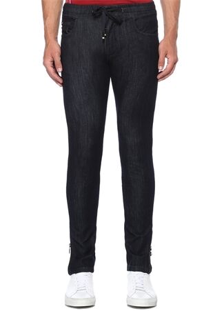 Dolce&Gabbana Erkek Lacivert Beli Bağcıklı Dar Paça Jean Pantolon 44 IT