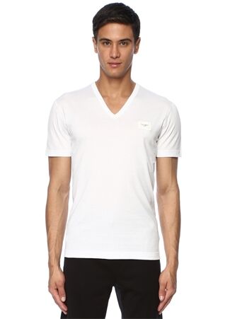 Dolce&Gabbana Erkek Beyaz V Yaka Basic T-shirt 46 IT