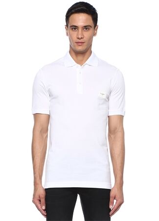 Dolce&Gabbana Erkek Beyaz Polo Yaka Logo Patchli Dokulu T-shirt 46 IT
