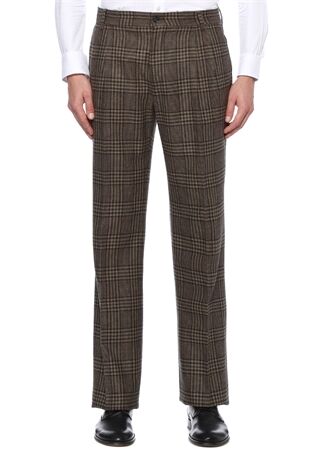 Dolce&Gabbana Erkek Kahverengi Çift Pilili Kazayağı Desenli Pantolon 48 IT