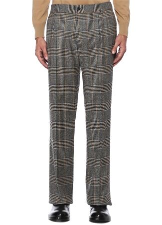 Dolce&Gabbana Erkek Gri Turuncu Kazayağı Desenli Yün Pantolon 46 IT