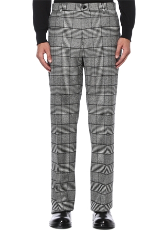 Dolce&Gabbana Erkek Siyah Beyaz Kazayağı Desenli Boru Paça Pantolon Gri 46 IT