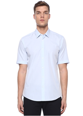 Pal Zileri Erkek Mavi Küçük Yaka Kısa Kollu Gömlek 39 IT