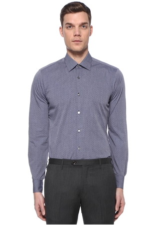 Pal Zileri Erkek Mavi Modern Yaka Mikro Desenli Gömlek 38 IT