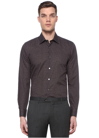 Pal Zileri Erkek Siyah İngiliz Yaka Zikzak Desenli Gömlek 38 IT