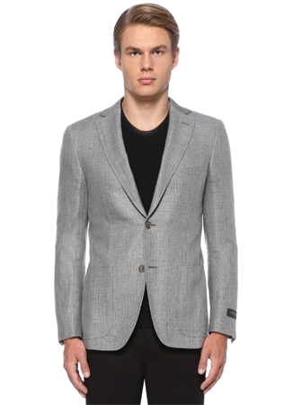 Pal Zileri Erkek Drop 7 Gri Kelebek Yaka Dokulu Yün Ceket 54 IT