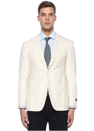 Pal Zileri Erkek Ekru Kelebek Yaka Çizgi Dokulu Yün Ceket Bej 50 IT