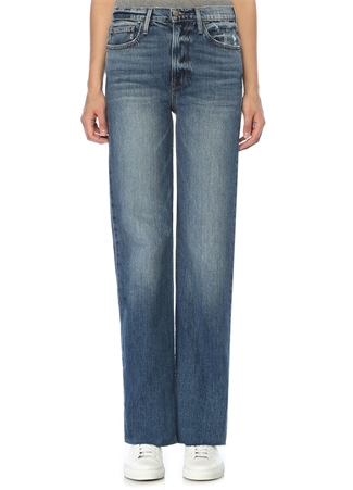 Frame Denim Kadın Le California Yüksek Bel Bol Paça Jean Pantolon Mavi 24 US