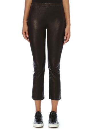 J Brand Kadın Siyah Beli Lastikli Bol Paça Crop Deri Pantolon XS EU