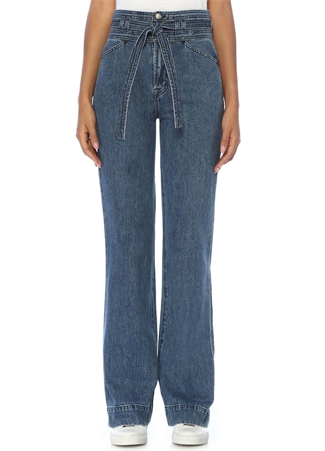 J Brand Kadın Sukey Beli Kuşaklı Wide Straight Jean Pantolon Mavi 24 US