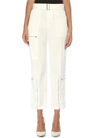 Helmut Lang Kadın Flight Beyaz Kemerli Fermuar Detaylı Pantolon S EU