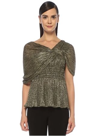 Peter Pilotto Kadın Gold V Yaka Kol Detaylı Bluz Altın Rengi 0 US