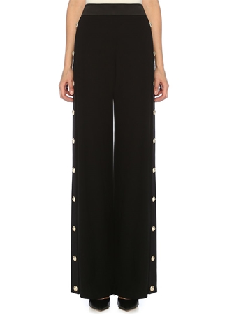 Balmain Kadın Siyah Yanı Gold Düğmeli Bol Paça Pantolon 36 FR