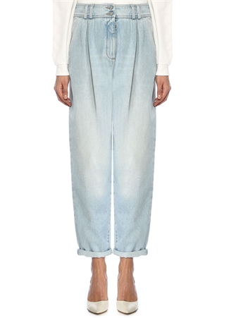 Balmain Kadın Yüksek Bel Pili Detaylı Jean Pantolon Mavi 40 FR