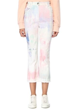 Balmain Kadın Yüksek Bel Baskılı Püsküllü Crop Jean Pantolon 36 FR