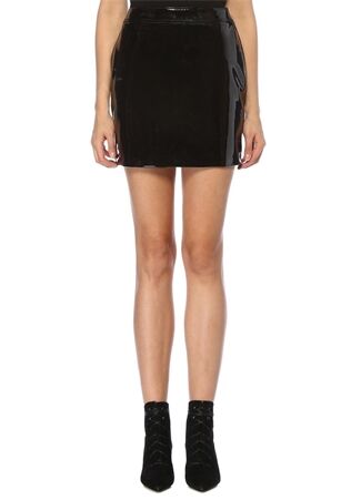 Kadın Siyah Yüksek Bel Mini Vinil Etek 36 IT