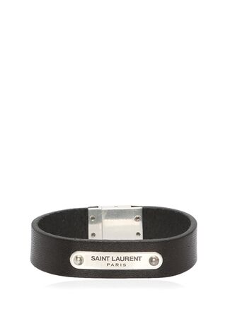 Erkek Siyah Logolu Deri Bileklik M EU