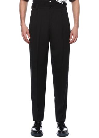 Versace Erkek Siyah Normal Bel Dar Paça Pilili Yün Pantolon 48 IT