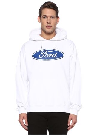 Versace Erkek X Ford Beyaz Kapüşonlu Nakışlı Sweatshirt S EU