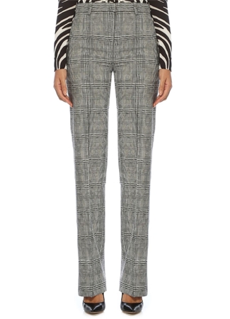 Versace Kadın Siyah Beyaz Ekoseli Boru Paça Yün Pantolon Gri 40 IT