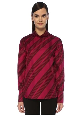 Joseph Kadın Olwen Şeftali Dik Yaka Çizgili İpek Bluz Pembe 36 FR
