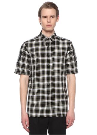 Neil Barrett Erkek Siyah Küçük Yaka Ekoseli Kısa Kollu Gömlek S EU