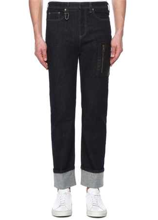 Neil Barrett Erkek Skinny Fit Lacivert Kontrast Dikişli Jean Pantolon 3 US