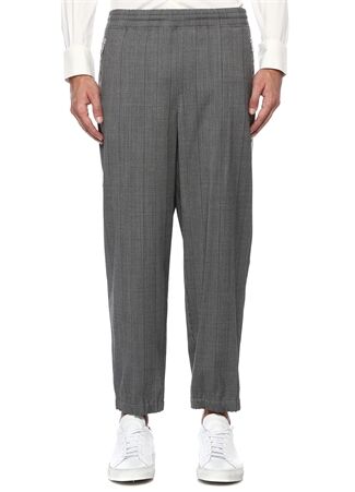 Neil Barrett Erkek Gri Mikro Kazayağı Desenli Şeritli Pantolon S EU