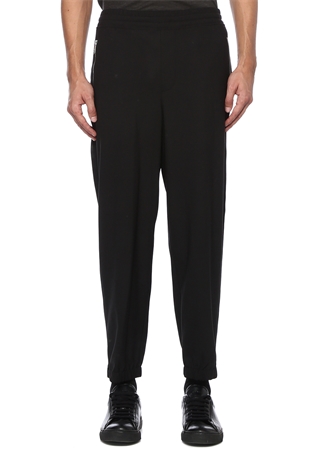 Neil Barrett Erkek Siyah Beli Kordonlu Şeritli Dar Paça Pantolon M EU