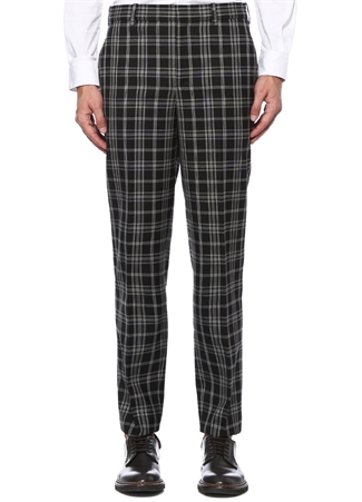Neil Barrett Erkek Slim Fit Siyah Kareli Normal Bel Pantolon 50 IT