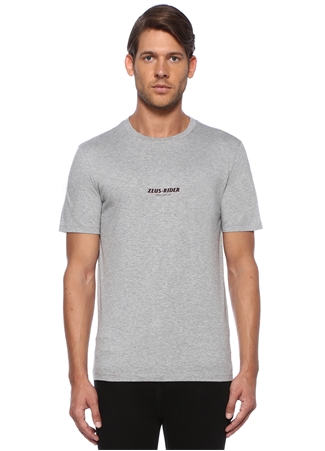 Neil Barrett Erkek Gri Melanj Motor Baskılı Basic T-shirt S EU