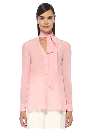 Alexander McQueen Kadın Pembe Yakası Bağcıklı İpek Gömlek 42 IT Alexander McQueen Kadın Pembe Yakası Bağcıklı İpek Gömlek 42 IT