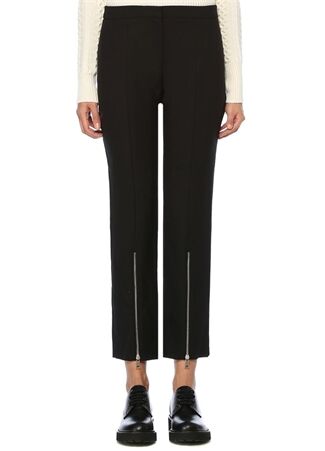 Alexander McQueen Kadın Siyah Paçası Fermuarlı Yün Cigarette Pantolon 38 IT