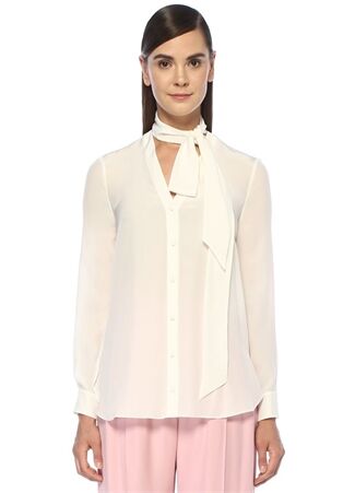 Alexander McQueen Kadın Ekru V Yaka Bağcıklı İpek Gömlek Bej 44 IT