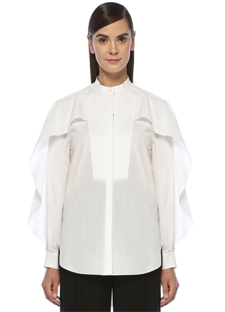 Alexander McQueen Kadın Beyaz Pike Dokulu Kolu Volanlı Gömlek 36 IT