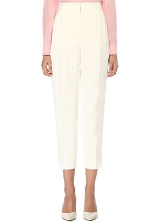 Alexander McQueen Kadın Beyaz Yüksek Bel Pileli Yün Pantolon Bej 38 IT