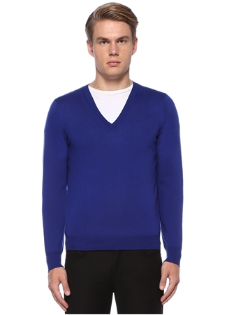 Moncler Erkek Lacivert Logo Şeritli Yün Kazak S EU