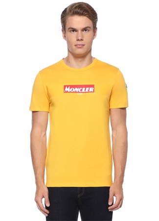Moncler Erkek Hardal Bisiklet Yaka Logolu Basic T-shirt Sarı S EU