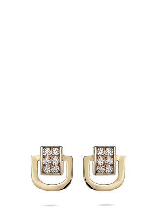 Sim&Roz Kadın Gold Pırlanta Taşlı Altın Rengi Küpe EU